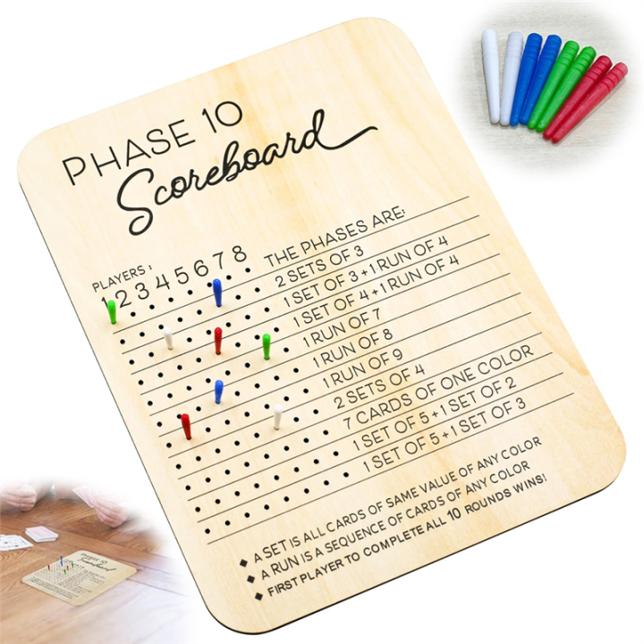 With 8 Colored Pegs Phase 10 Scoreboard for Card Games Score Sheets ...