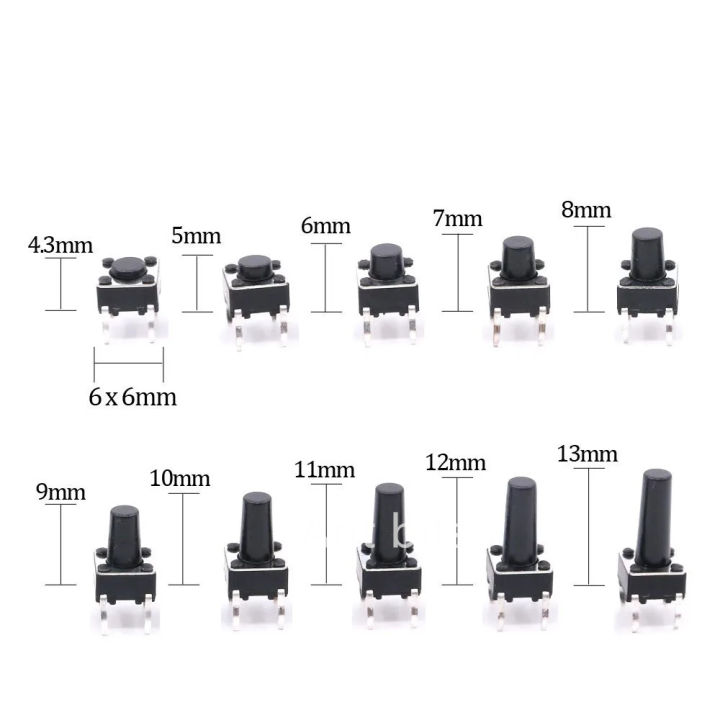A box 10 models 6*6 Tact Switch Tactile Push Button Switch Kit Height ...