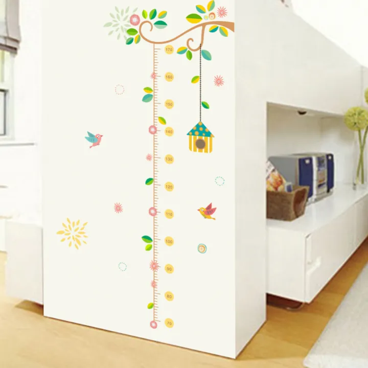 Family Tree Height Measure Wall Sticker For Kids Room Birds Growth ...
