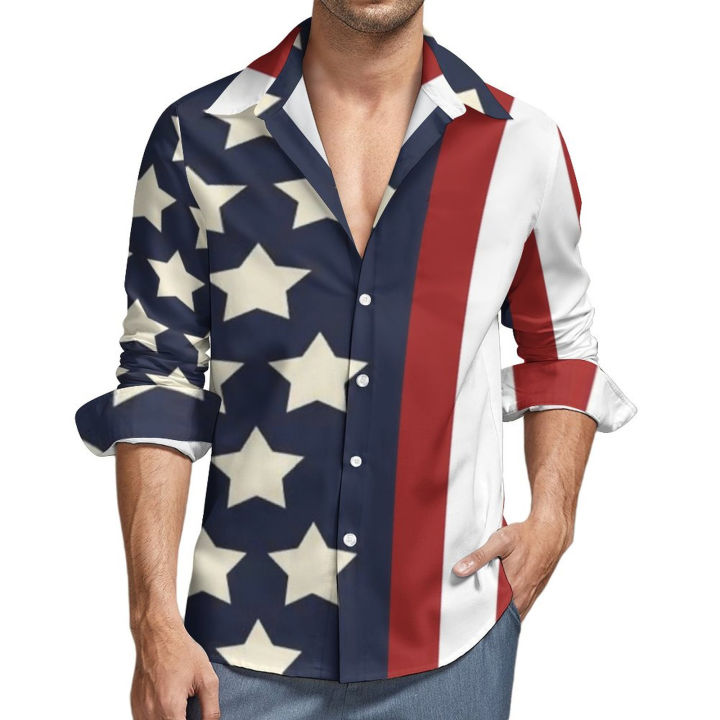 American Flag Printing Casual Shirts Men's Star Stripe Flag Shirt ...