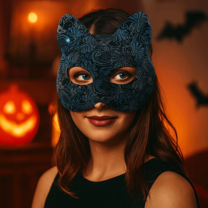Fancy Plastic Cat Face Masks Animal Flower Halloween Masquerade Shining ...