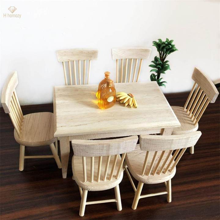 Premium 1:12 Dolls House Miniature Dining Table Chair Set Pretend Scene ...