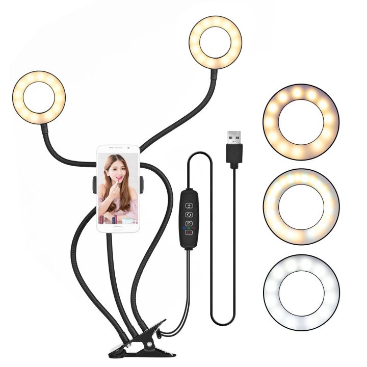 Andoer Clip-On Mini USB Ring Light Fill-in Lamp Dual Lights 3 Lighting ...
