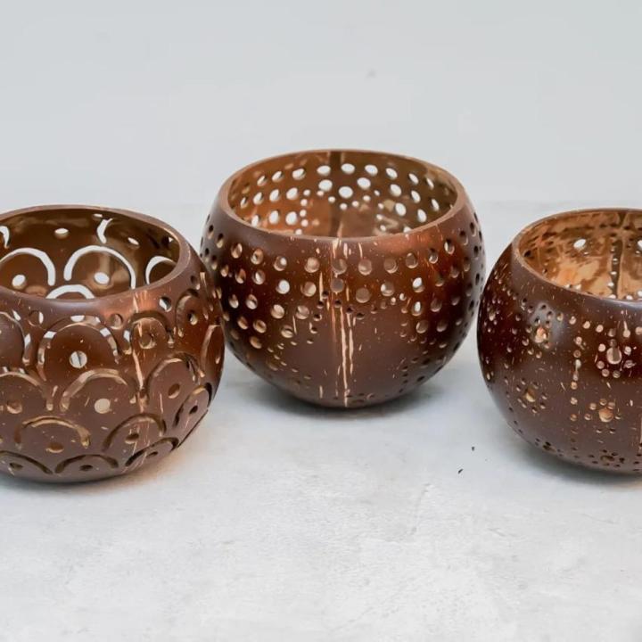 Natural handmade Coconut shell Candle holder unique designs with small ...