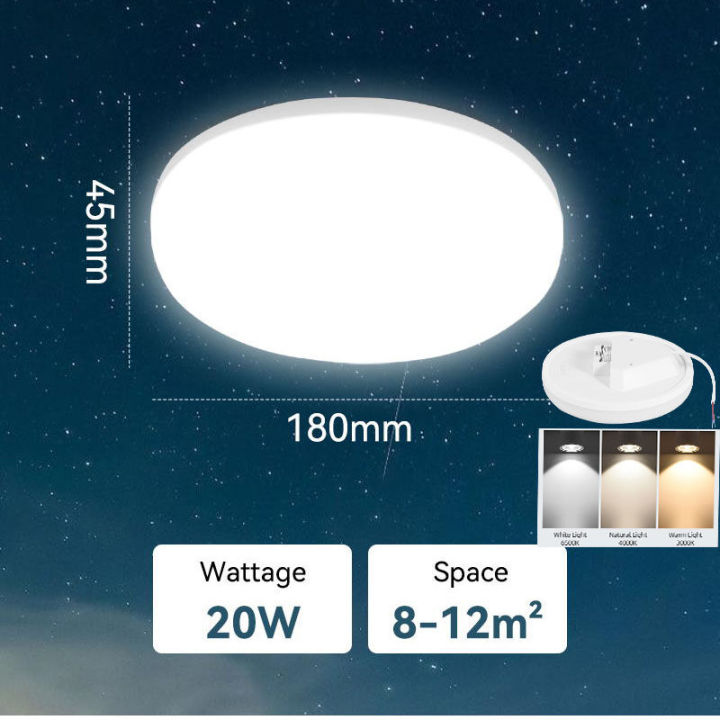 Led Ceiling Light 20W Surface Mounted Ultra Thin Warm White Cold White ...