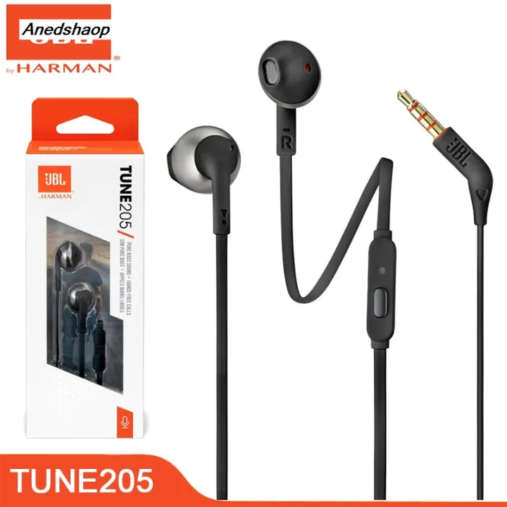 Anedshaop JBL T205 Pure Bass Metal In-Ear Headphones With One-Button ...