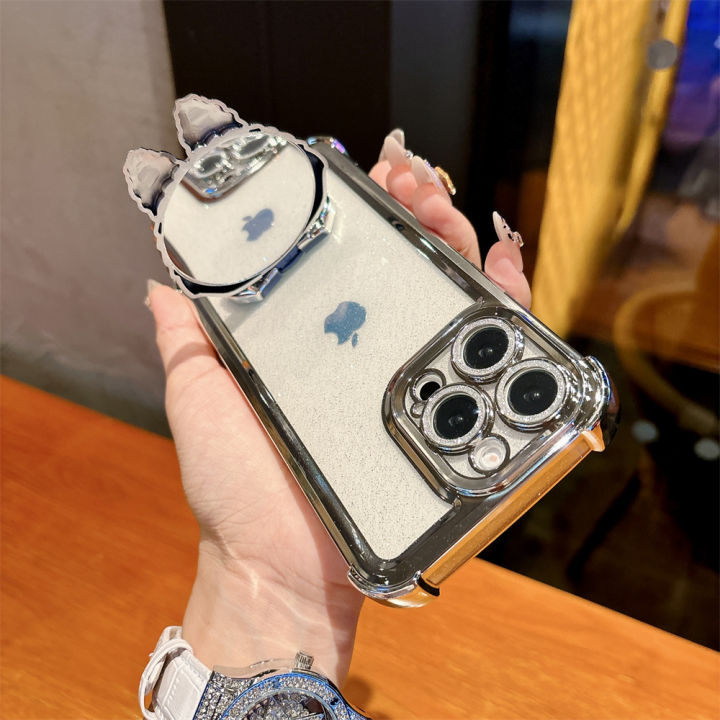 NEW 3D Cute Doll Labubu Mirror Stand Holder Phone Case For IPhone 16 15 ...