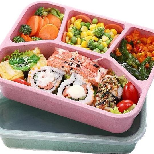 Wheat straw plastic bento lunch box Eco friendly non toxic divided grid ...