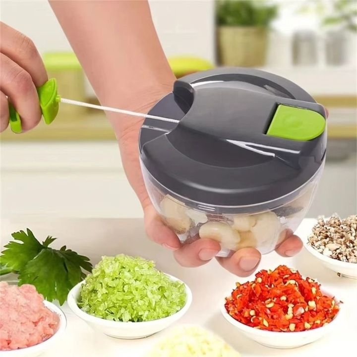 Hand Blender Hand Pull String Manual Food Chopper with Cover Powerful ...