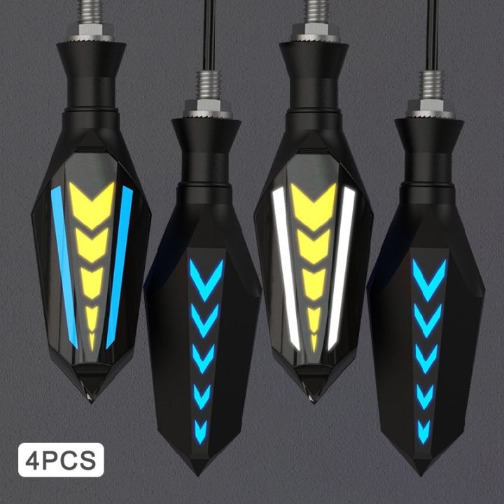 【2 Blue 2 White】 Double Side Turn Signals LED Built-in Relay Flashing ...