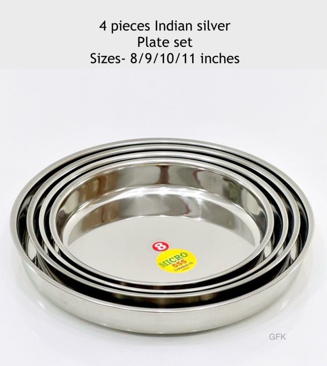 4-Piece Indian Silver Plate Set - Sizes 8/9/10/11 Inches | Daraz.lk