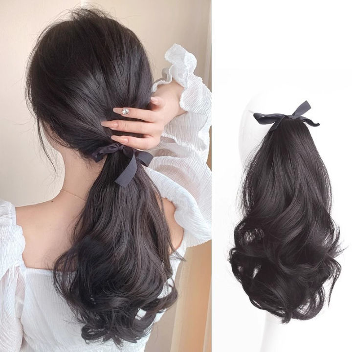 Wig Ponytail Female Pear Flower Curl Bandage Slightly Curly Ponytail ...