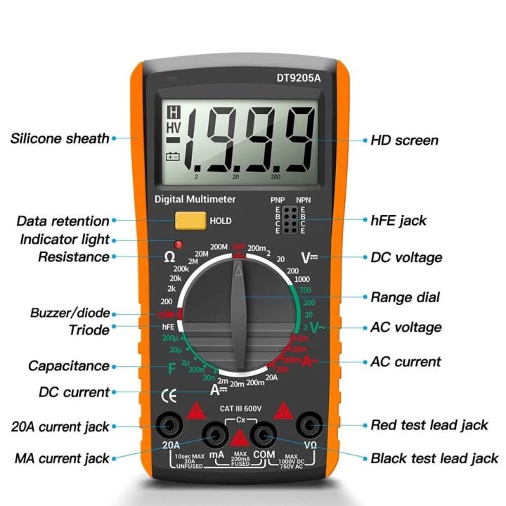 Digital Multi Metro DT9205A AC DC LCD Display Professional Electric ...