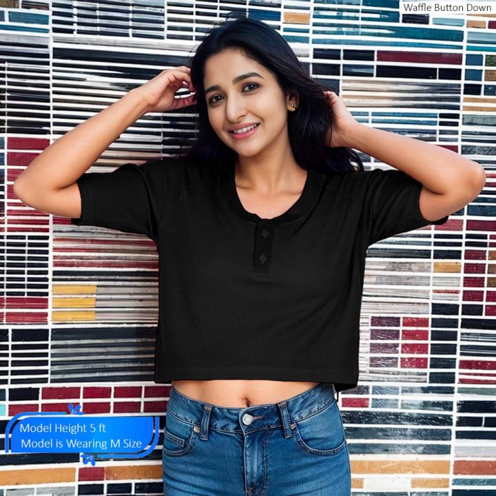 Waffle button top crop top ladies top girls top crpo top for girls ...
