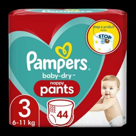 Pampers Baby-Dry Nappy Pants Size 3, 44 Nappies, 6kg-11kg, Essential ...