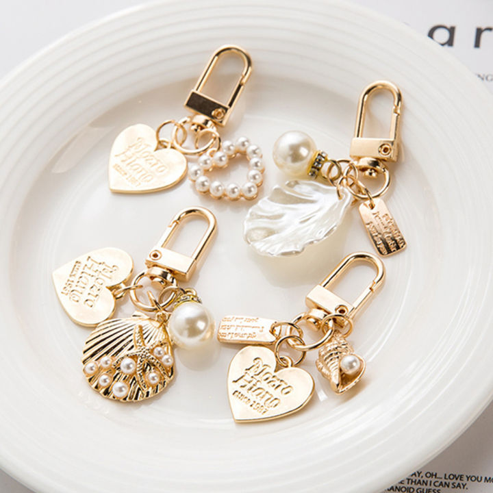Pearl Shell Heart Letter Keychain For Women Girls Car Bag Key Chains ...