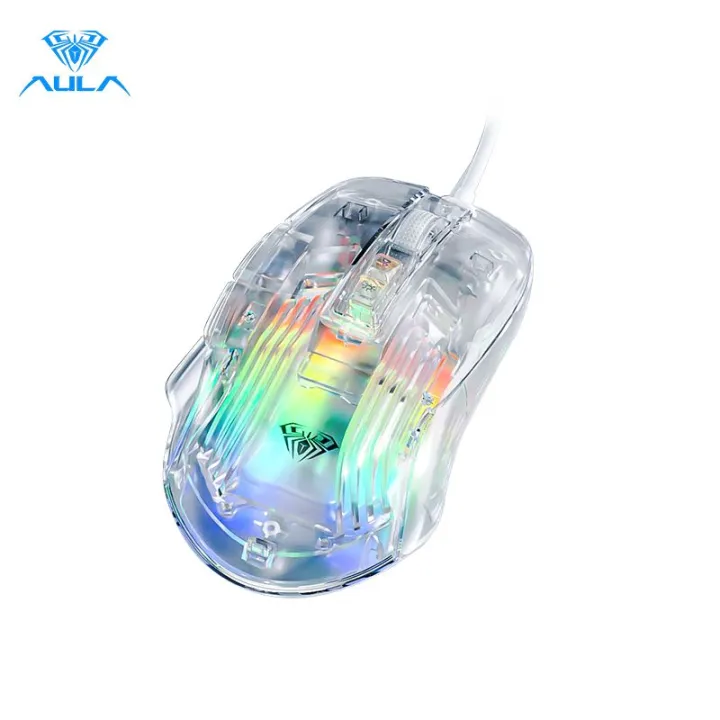 AULA S80 Transparent Wired Mouse,cool RGB light effect,1200-7200 DPI ...