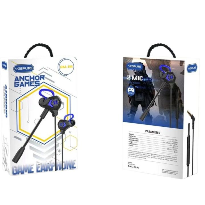 YESPLUS GM-116 Anchor Gaming Earphone 2 Mic 4D Prue Sound 3.5MM Jack ...