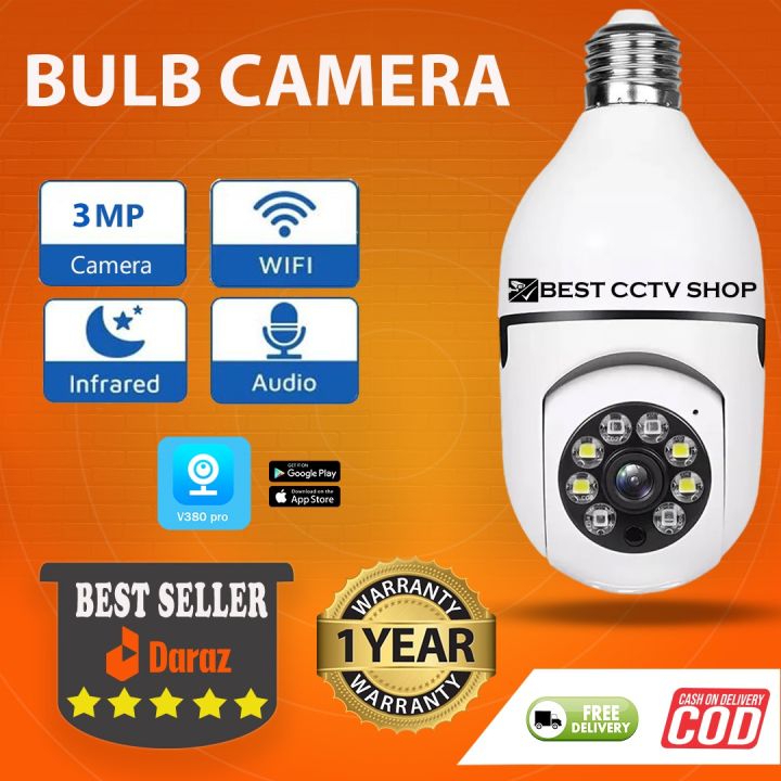 3MP Wifi E27 Bulb Camera 4X Digital Zoom Colorful Nightvision Wireless ...