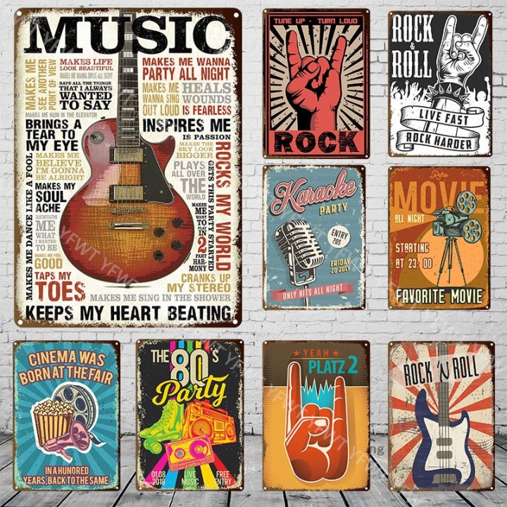 Vintage Metal Plate Guitar Rock Roll Music Retro Tin Sign Board Metal ...
