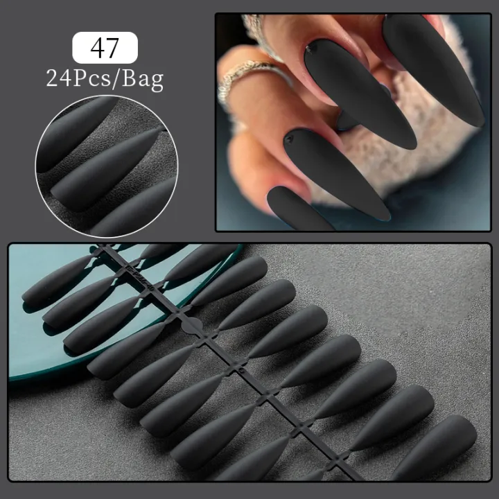 1Bag Matte False Nails Without Glue Press On Nail Tips Frosted Full ...