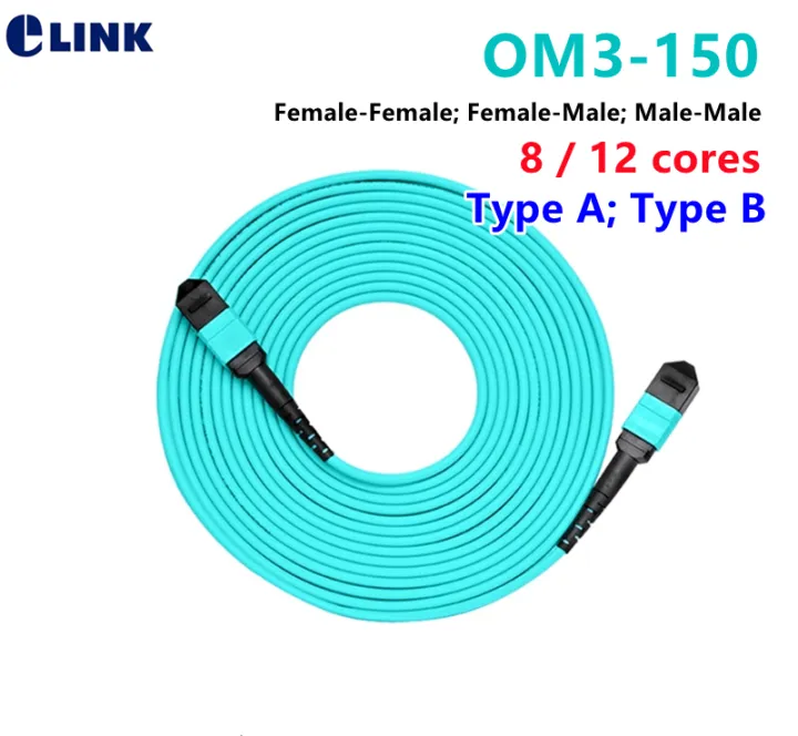 8/12 Cores Mpo-Mpo Om3-150 Patchcord Type A Type B Female Male 3m 15m ...