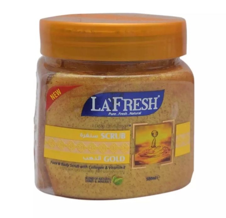 LaFresh Face & Body Scrub With Gold Collagen & Vitamin E 500ml | Daraz.lk