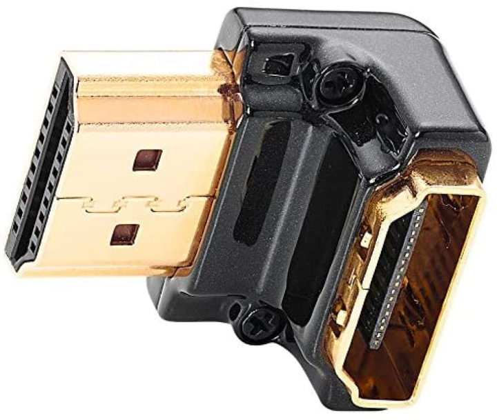 HDMI Adapter Male to Female Right Angle, Zinc Alloy Full Shielding 24K ...