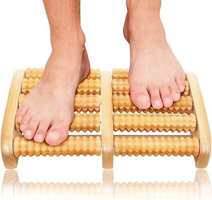 NewWay Dual 6 Row Foot Wooden Massager Roller Plantar Fasciitis Relief ...