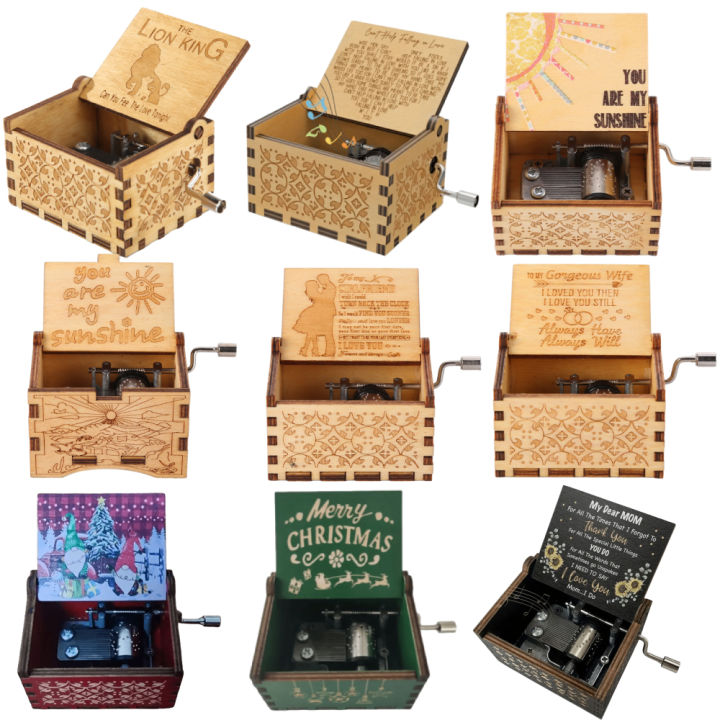 1pcs Mini Wooden Music Box Hand Cranked Musical Box Vintage Musical ...
