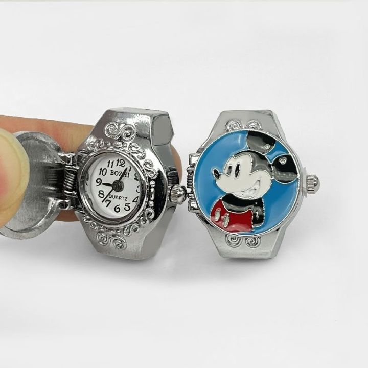 Cartoon Cute Finger Flip Mini Time-Reading Ring Watch Simple Couple ...