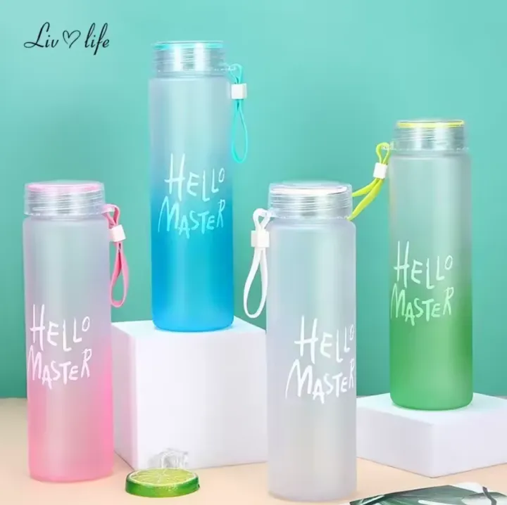 Colorful Hello Master Glass Water Bottle with Leakproof Lid and Carry ...