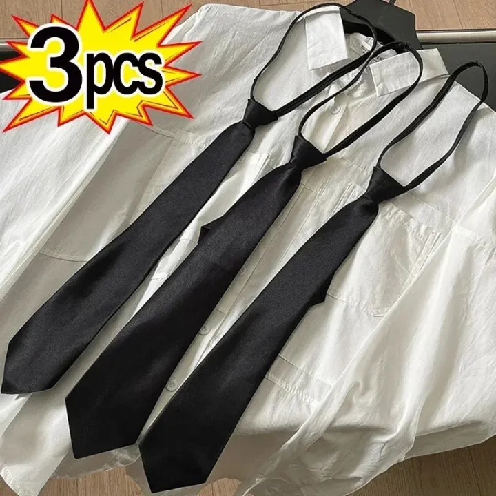 1-3pcs Ties Student Retro Black Silky Narrow Neck Tie Slim Smooth Women ...