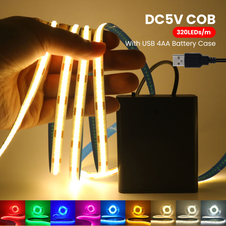 COB LED Strip with 4AA Box DC 5V 320Leds/m Tape for Kitchen Cabinet ...