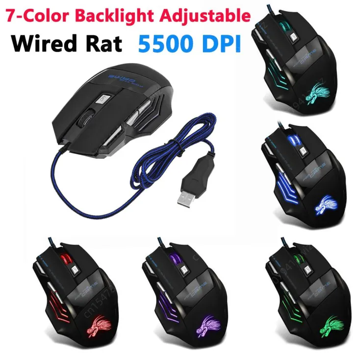 7 Buttons Backlit Wired Gaming Mouse 5500 Dpi Adjustable Optical Mice ...