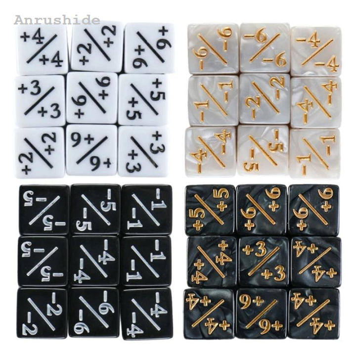 Anrushide Six Sided Dice Set D6 Counters 1/ 1 and -1/-1 Set of 10 Dice ...