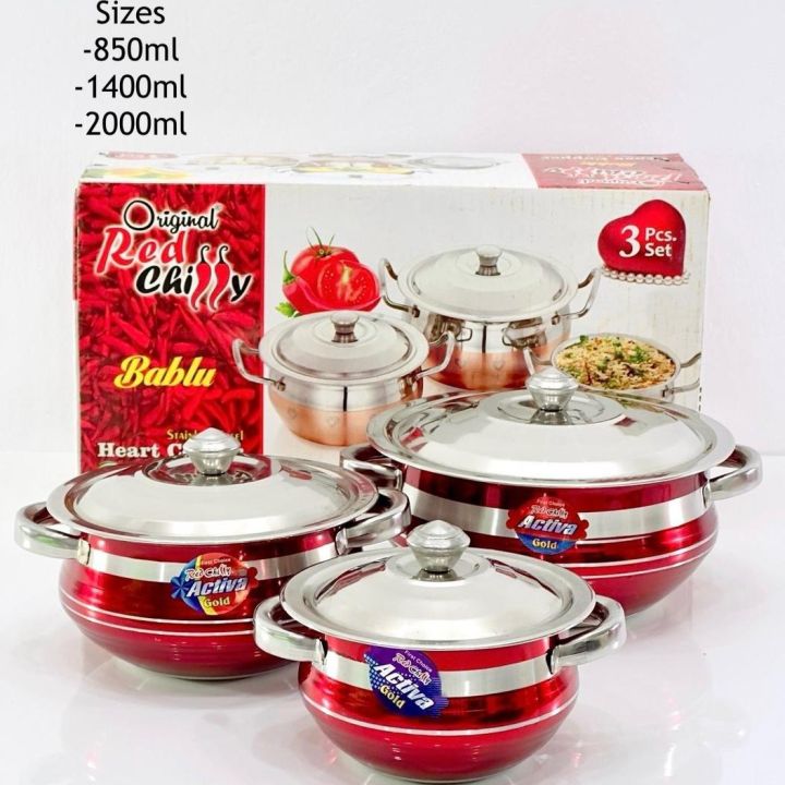 3 Pcs Heavy Duty Indian Stainless Steel Cooking Pot Set with Lids ...
