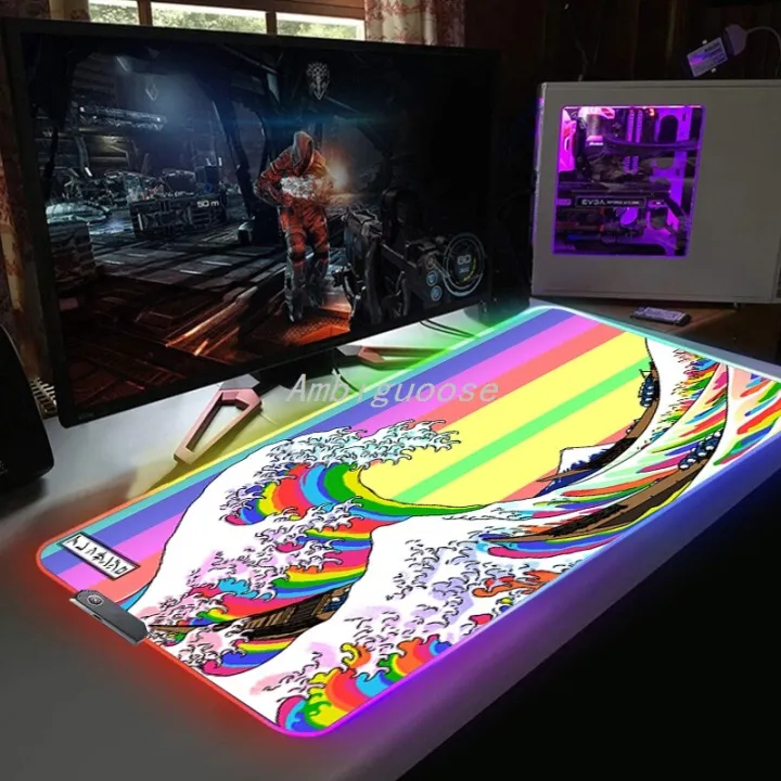 Ambiguoose Mouse Pad RGB Mat Gaming Accessories Gamer Keyboard Computer ...