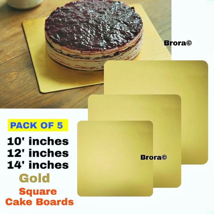 Pack Of 5 Gold Square Cake Boards Square Cake Base - 10 inch, 12 inch ...