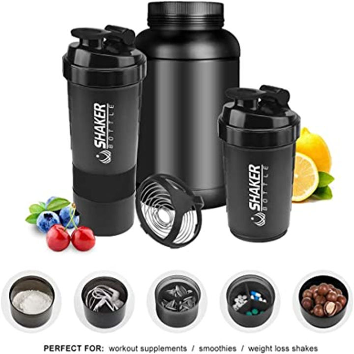 Portable Protein Shaker Cup with Powder Storage Container 500ml Mixer ...