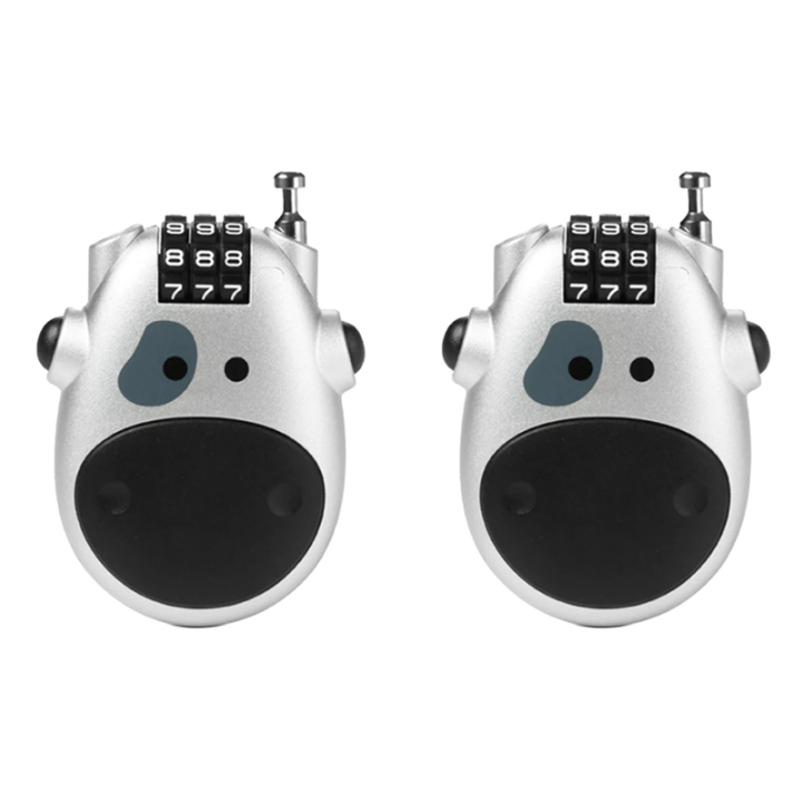 2X Telescopic Coded Lock Cartoon Cow Lock with Retractable Steel Cable ...