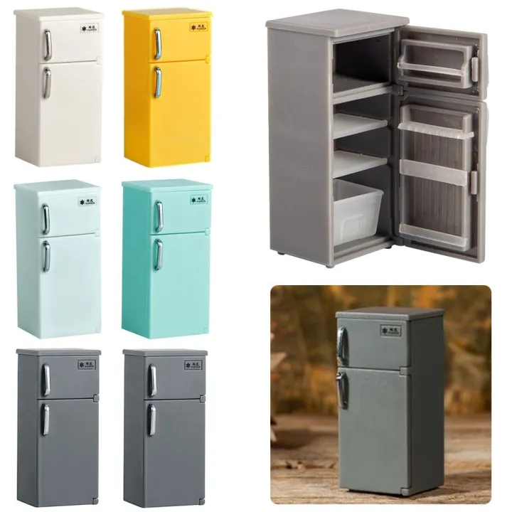 Retro Plastic Fridge Model 1:24 Multicolor Doll House Fridge Kitchen ...