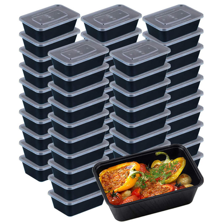 20pcs Plastic Black Food Containers 1000ml Take Out Containers With Lid ...