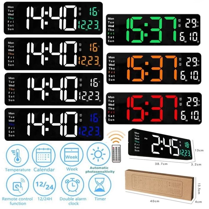 13 16 Inch Large Wall Clock Remote Control Memory Electronic Clock Dual ...