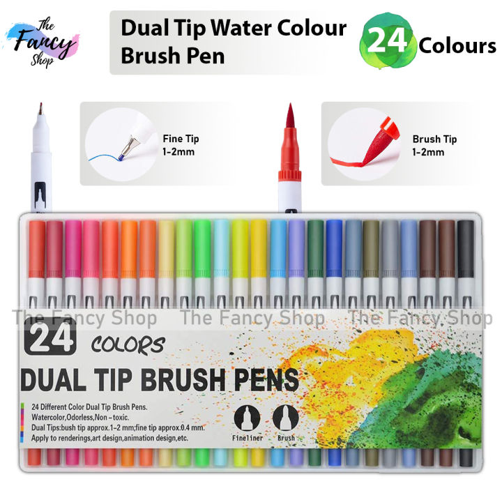 Dual Tip Watercolor Brush Pen 24 Colors Brush and Fine Tip | Daraz.lk
