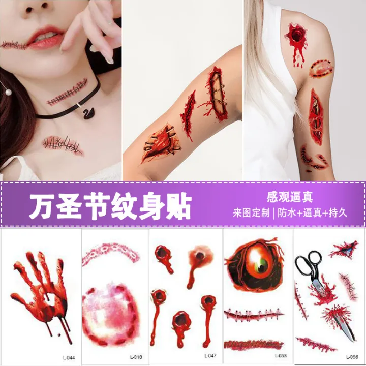 【Fashion-forward】Halloween Tattoo Sticker Face Horror Scar Water ...