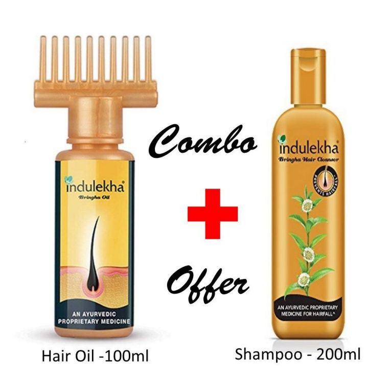 Indulekha Bringha Hair Oil With Anti Hair Fall Shampoo (Hair Cleanser ...