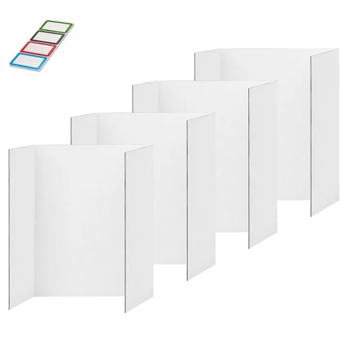 4 Pcs Trifold Poster Board, White Poster Board Comes with Sticky ...