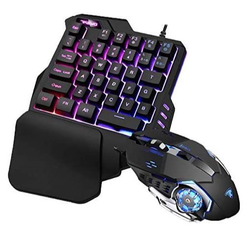 One Hand Keyboard Mouse Combo, RGB Backlit Wired Gaming Keyboard Set ...