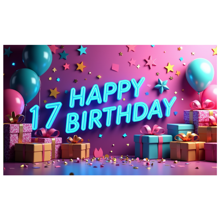 Birthday Backdrop Neon Happy 17 Birthday Banner for Party Decoration ...